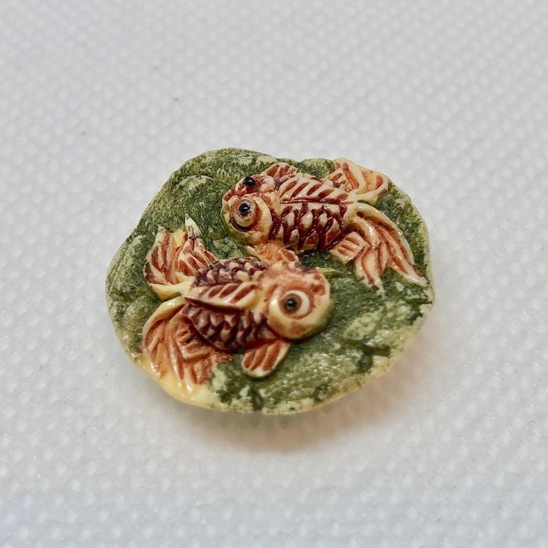 Koi Goldfish Waterbuffalo Carved Bone Button 9700Ds | Schooner Chandlery