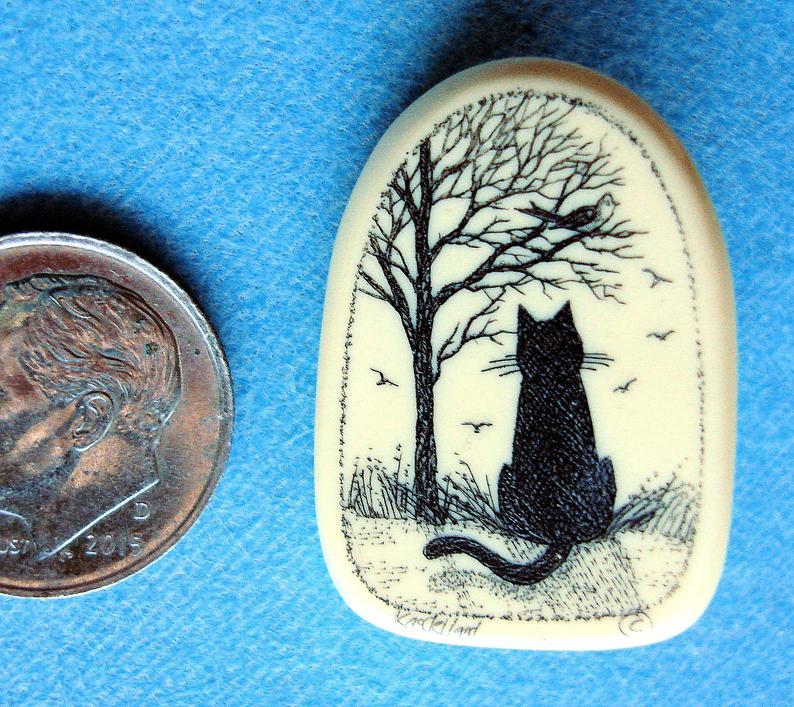CLEO - VINTAGE Artisan Scrimshaw Button Etched and Inked on Resin (No ...
