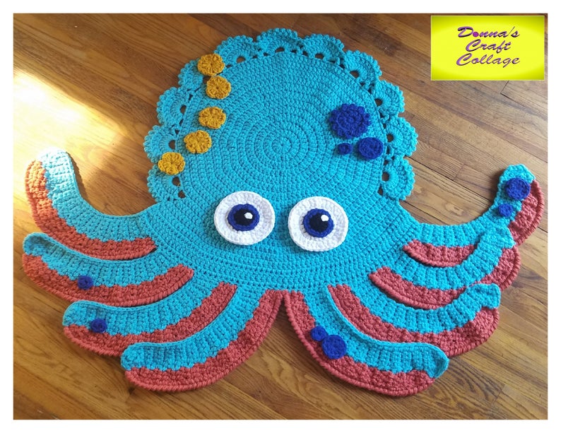 Crochet Octopus Rug Nursery Rug Octopus Rug for playroom Boy or Girl ...