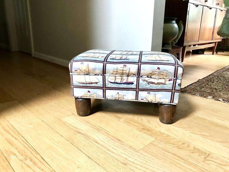 Nautical Themed Foot Stool | Padded Ship Themed Ottoman | Schooner ...