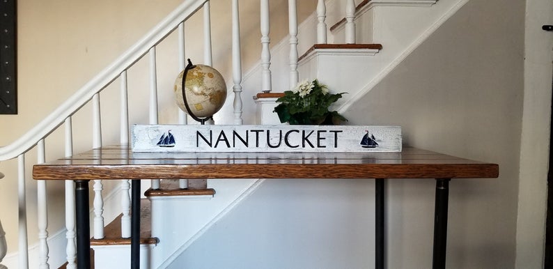 Hand Carved Nantucket Sign with Schooners | Schooner Chandlery