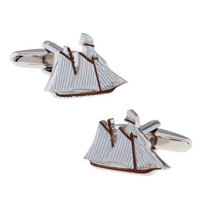 White Boat Cufflinks Ocean Schooner Cufflinks Silver Tone with White ...