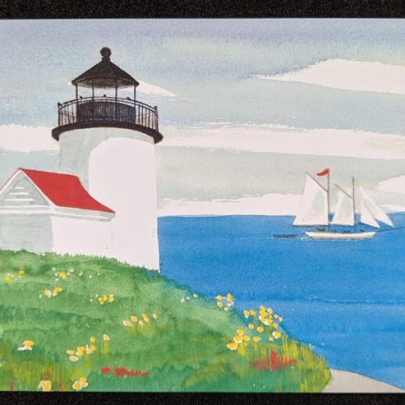 Anne Kilham Rockport Maine Art Postcards C01 "Lighthouse with Schooner ...