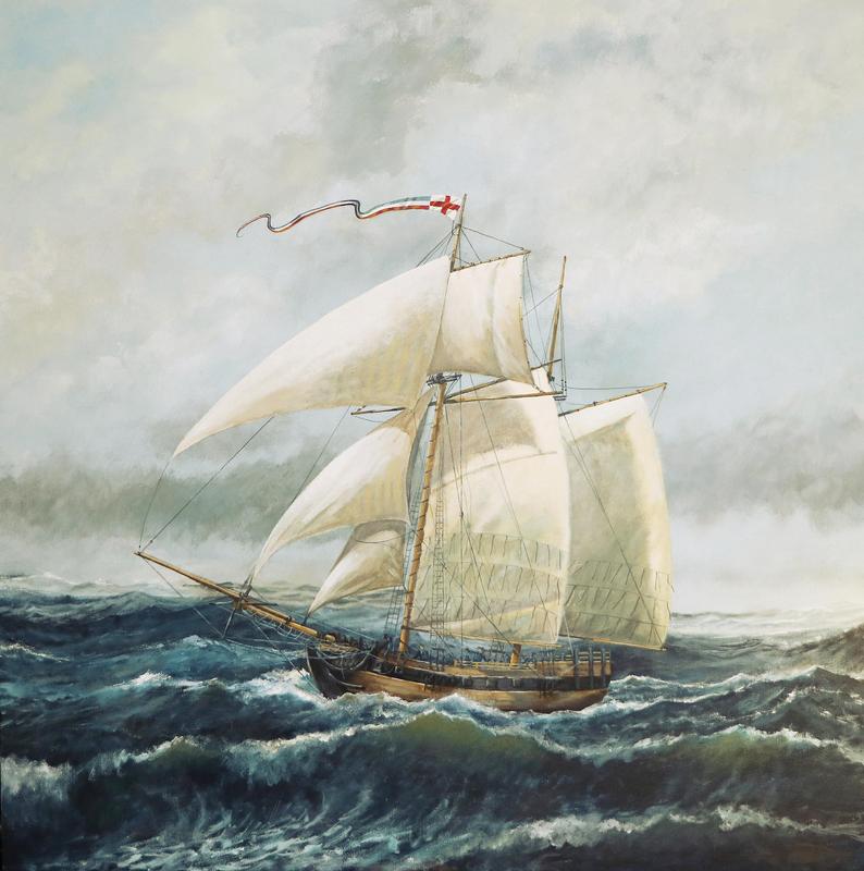 Signed print of schooner HMS Pickle delivering the message of Trafalgar ...