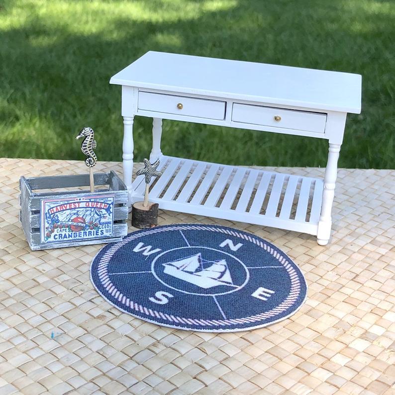 Dollhouse miniature round area rug 1:12 scale sailboat nautical themed ...