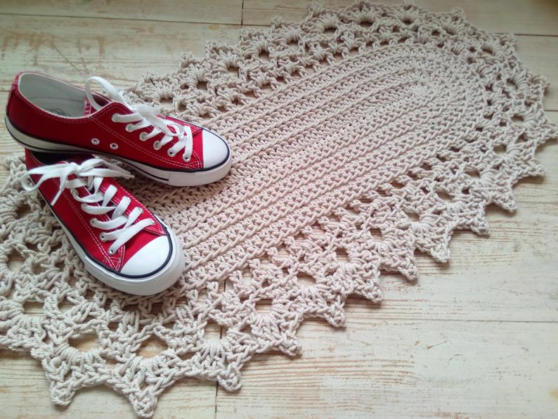 Crochet Rope Oval Rug Runner 100% cotton 18" x 32" | Schooner Chandlery