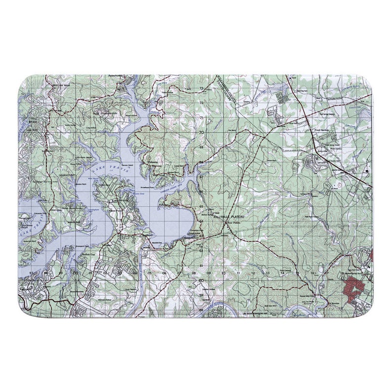 TX: Lake Travis, TX Topo Map Memory Foam Bath Mat, Map Floor Mat, Map ...