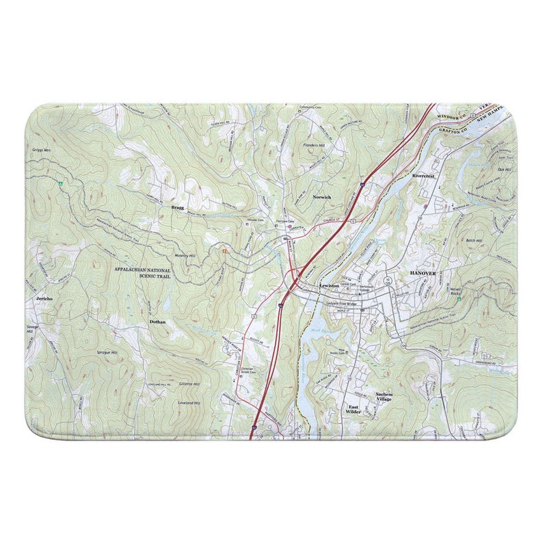 NH: Hanover, NH Topo Map Memory Foam Bath Mat, Map Floor Mat, Map Bath ...