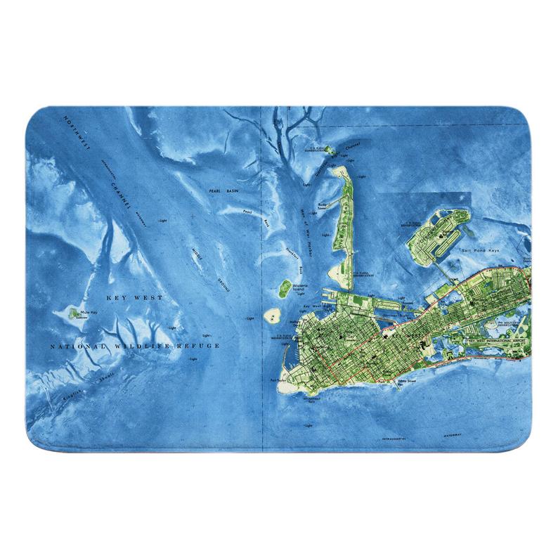FL: Key West, FL (1971) Topo Map Memory Foam Bath Mat, Map Floor Mat ...