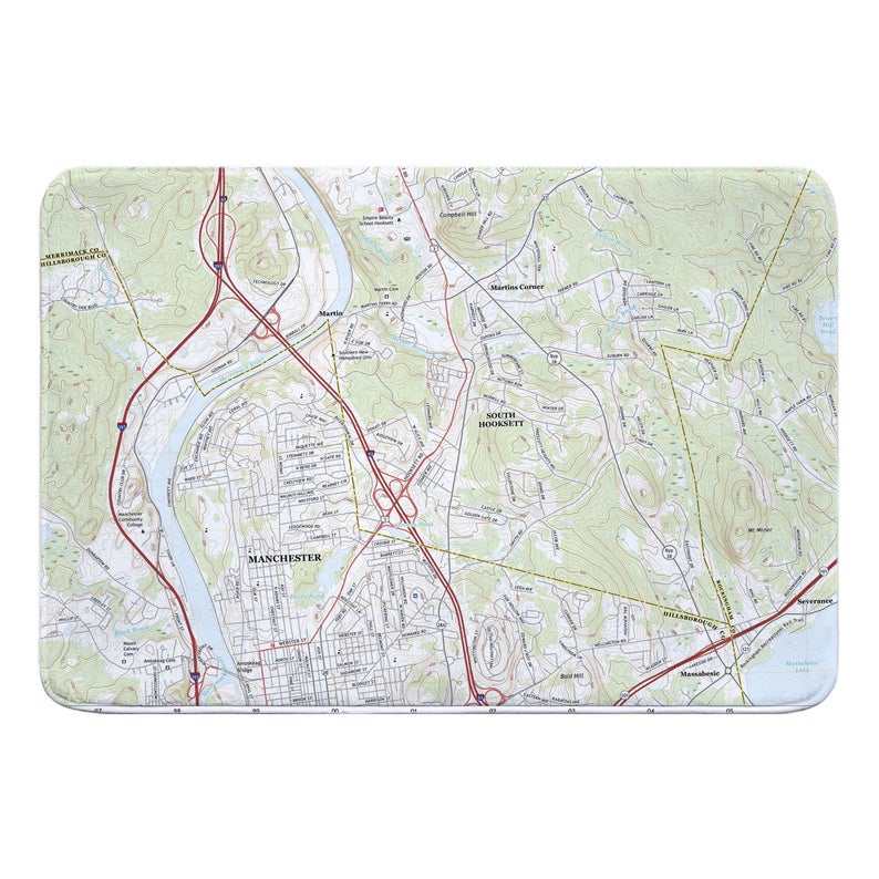 NH: Manchester North, South Hooksett, NH Topo Map Memory Foam Bath Mat ...