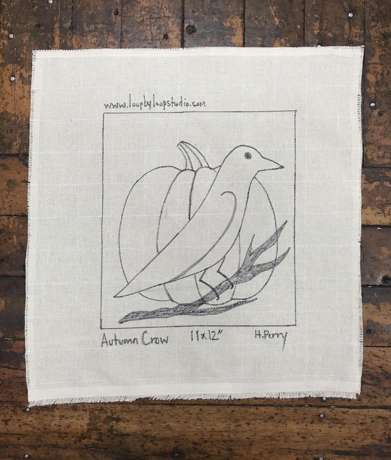 Autumn Crow - Original Hand Drawn 11 by 12 inch Rug Hooking Pattern on ...