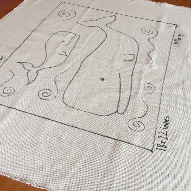 Whale Friends - Original Hand Drawn 18 x 22 inch Rug Hooking Pattern on ...