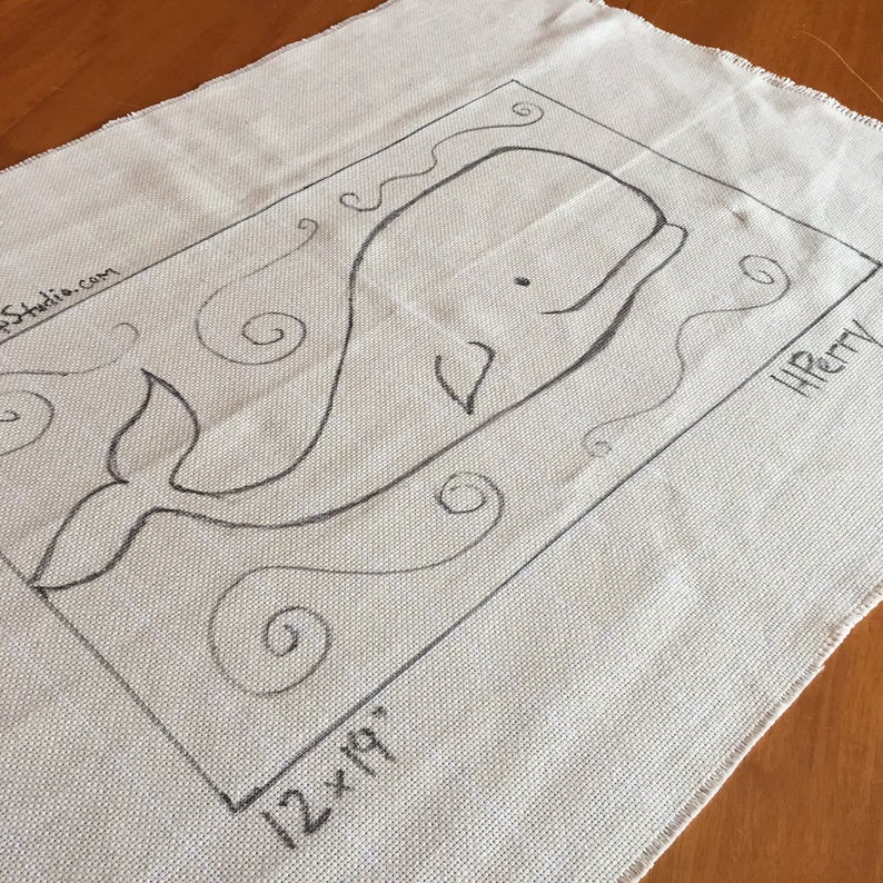 Happy Whale - Original Hand Drawn 12 by 19 inch Rug Hooking Pattern on ...