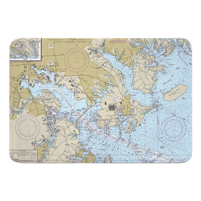 MD: Approaches to Baltimore Harbor, MD Nautical Chart Memory Foam Bath ...