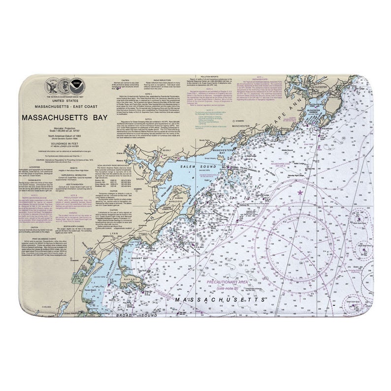 MA: Massachusetts Bay North, MA Nautical Chart Memory Foam Bath Mat ...
