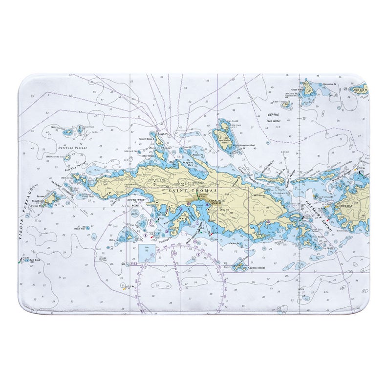 USVI: Saint Thomas, USVI Nautical Chart Memory Foam Bath Mat | Schooner ...
