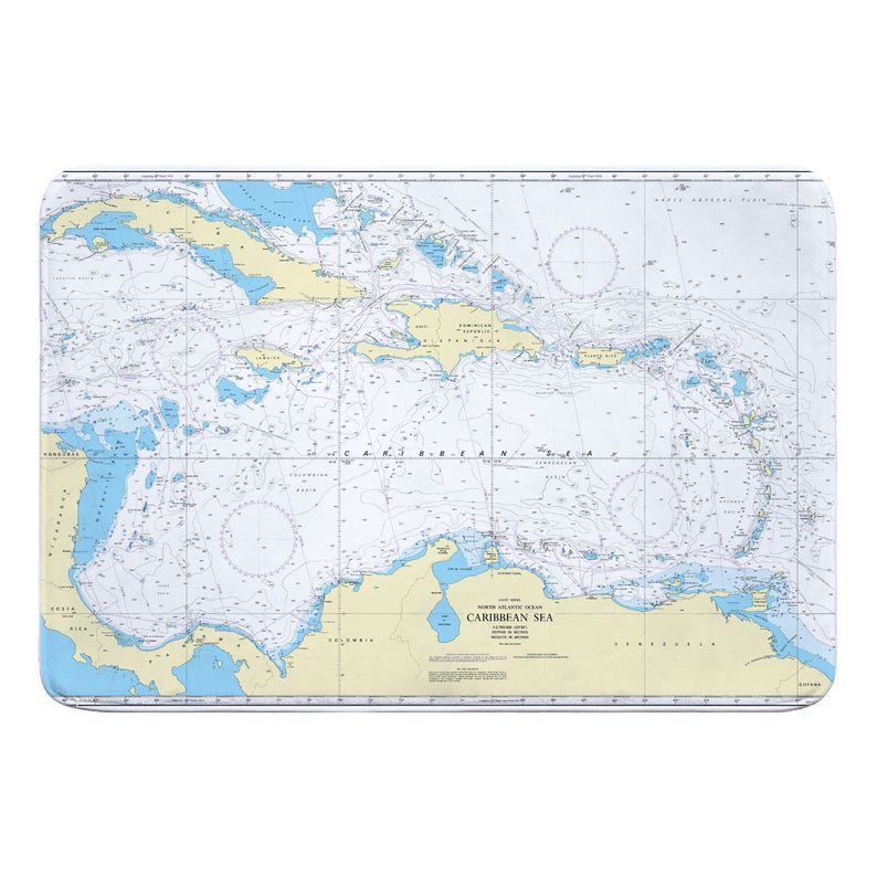 Caribbean Sea Nautical Chart Memory Foam Bath Mat | Schooner Chandlery