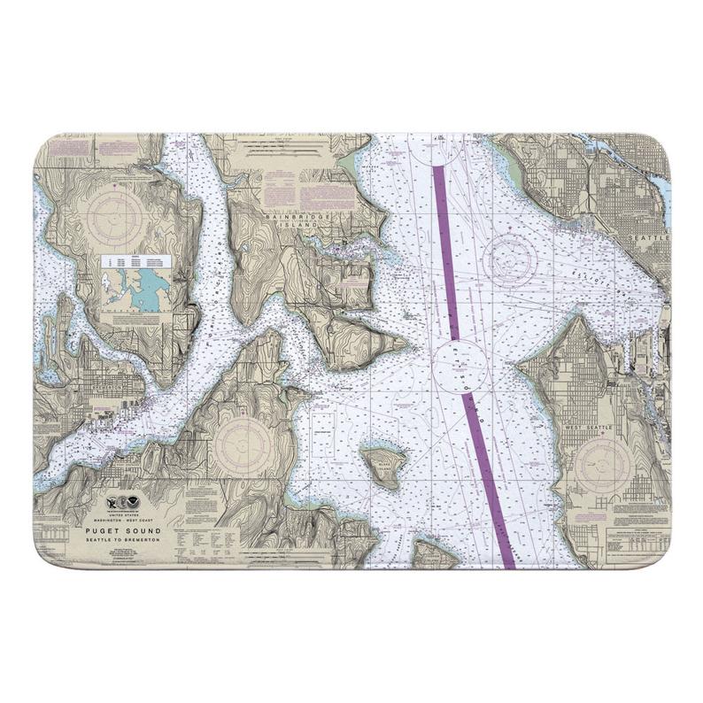 WA: Puget Sound; Seattle to Bremerton, WA Nautical Chart Memory Foam ...