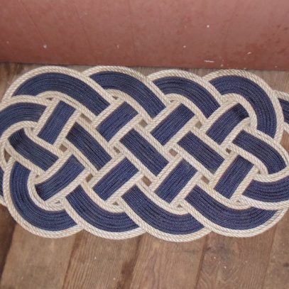 34" x 15" Navy Blue with Silver Border Rope Rug Knotted Great Doormat ...