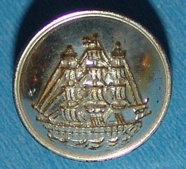 Antique French Navy Button ~ 5/8"~ Sailing Ship ~ Schooner ~ Silver ...