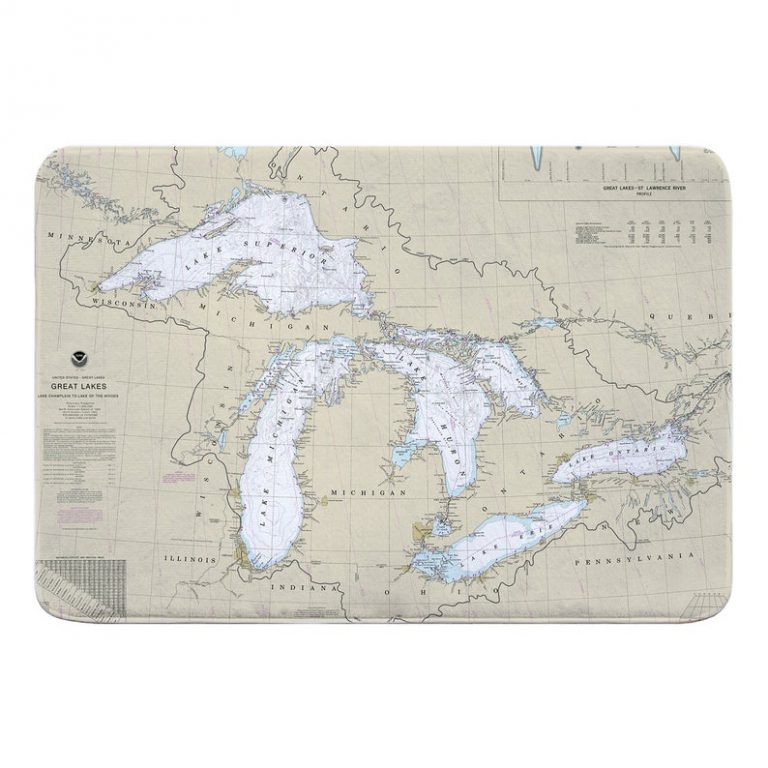 Great Lakes Nautical Chart Memory Foam Bath Mat, Map Floor Mat, Map ...