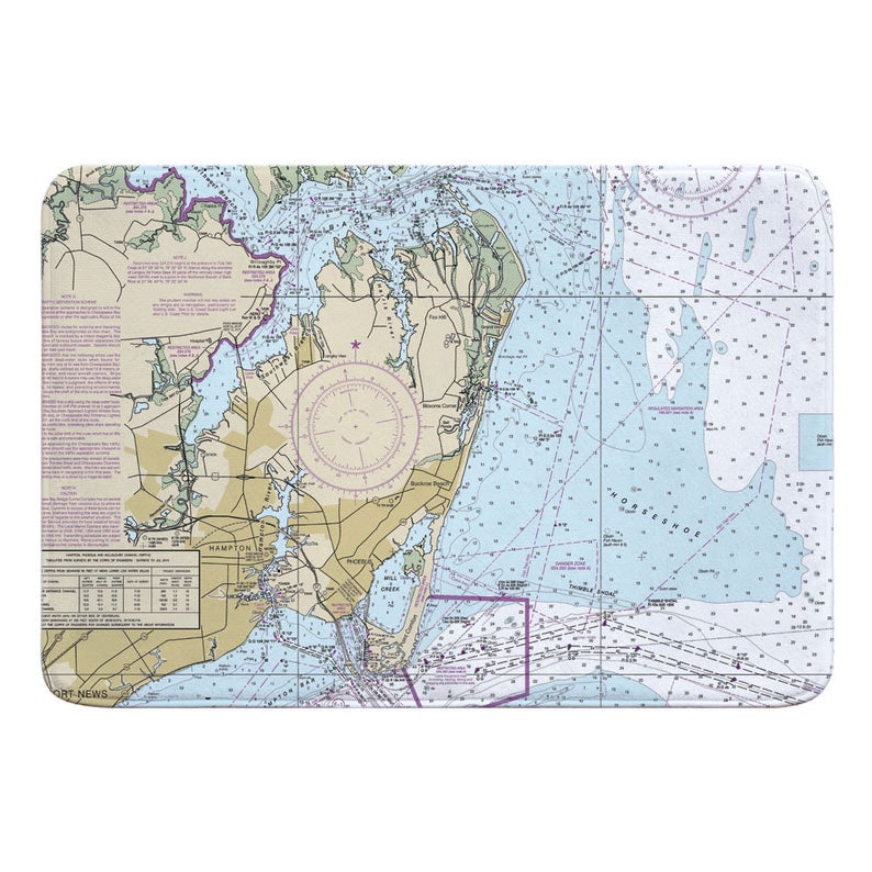 VA: Hampton, VA Nautical Chart Memory Foam Bath Mat, Map Floor Mat, Map ...