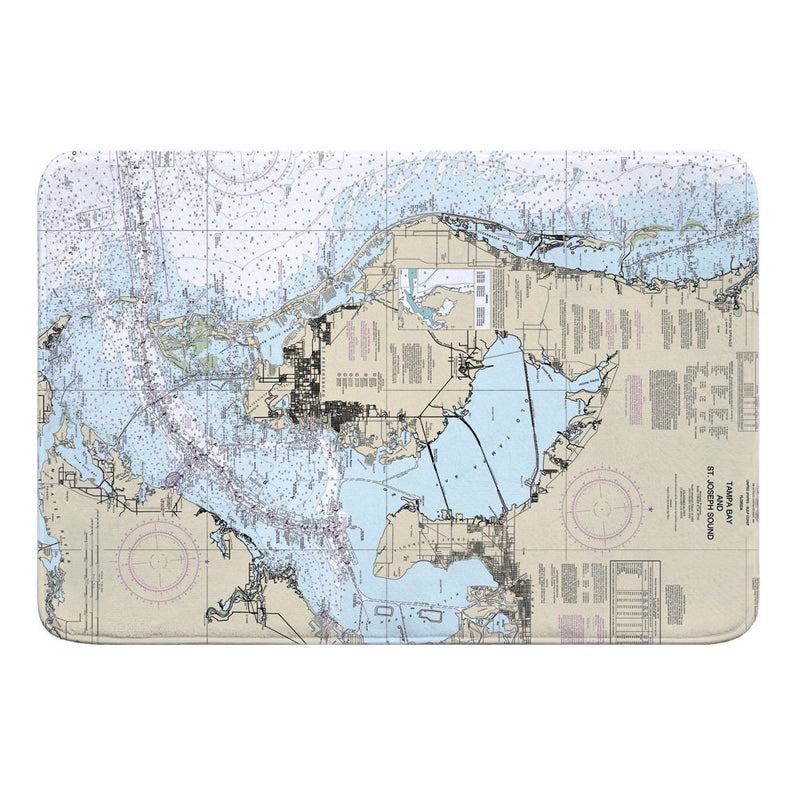 FL: Tampa Bay and St Joseph Sound, FL Nautical Chart Memory Foam Bath ...