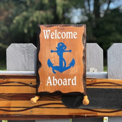 Welcome Aboard Hand Painted Anchor Carved Sign | Schooner Chandlery