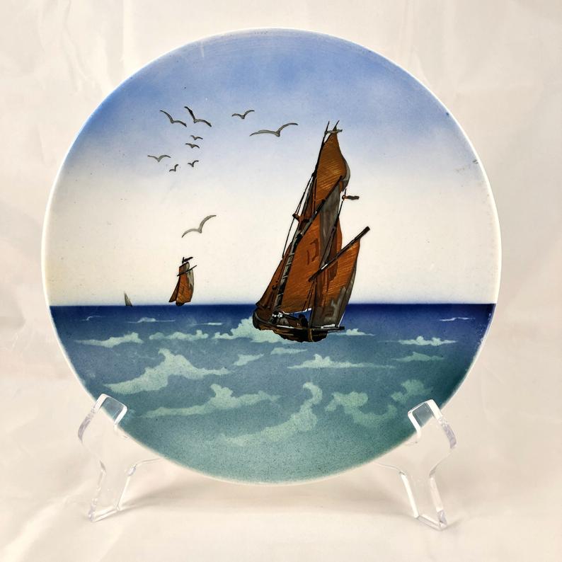 Vintage Sail Boat Decorative Plate, Clipper Ship Plate, Schooner Plate ...