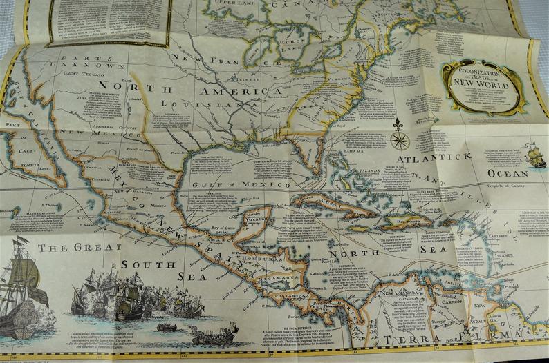 Map of Colonization in the New World--Vintage National Geographic Map ...