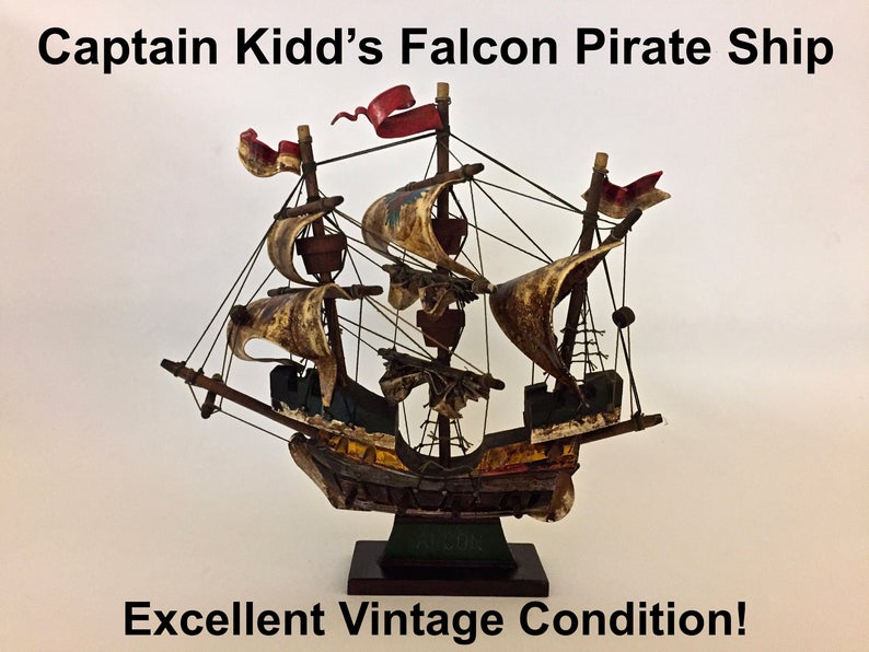 Vintage Captain Kidd's Black Falcon Pirate Ship Wood Schooner Nautical ...