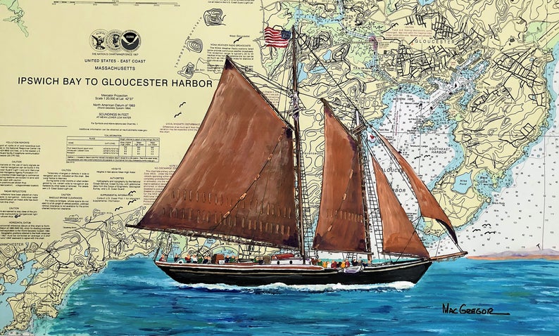 the Roseway Nautical Chart Art Print - World Ocean School Boston MA, ME ...