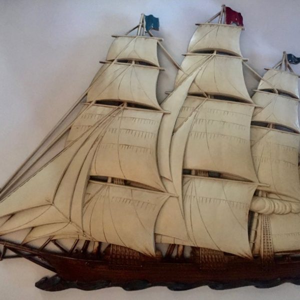 Syroco Sailing Ship Schooner Plaque 1967 USA Antique Detail Nautical ...