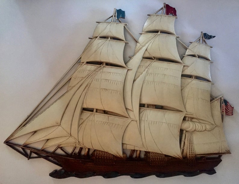 Syroco Sailing Ship Schooner Plaque 1967 USA Antique Detail Nautical ...