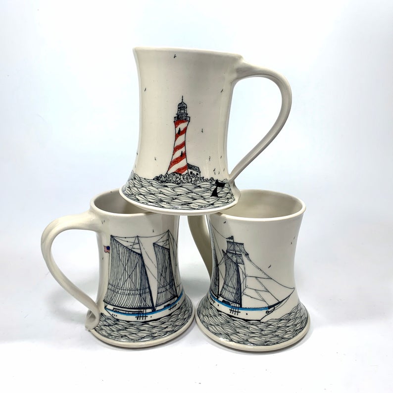 Schooner and Lighthouse Coffee Mug | Schooner Chandlery