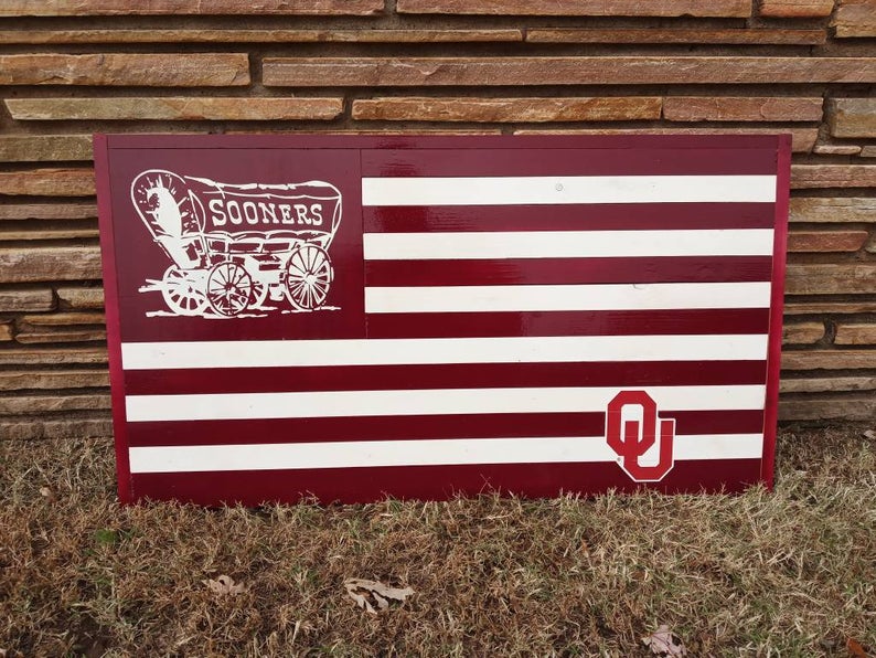 Rustic wooden OU Sooners flag | Schooner Chandlery