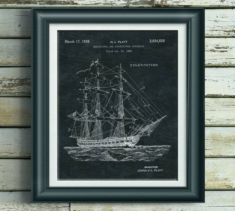 Navy Schooner Patent Print Revolutionary War Nautical Art Navy Wall Art ...