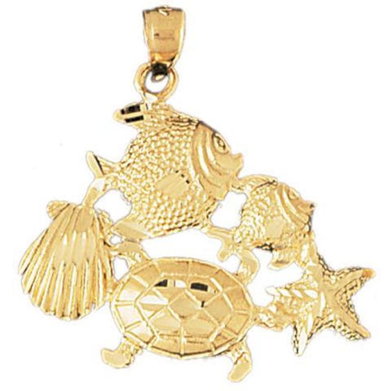 14kt gold Unique charm, gold fish charm, nautical charm,sea creature ...