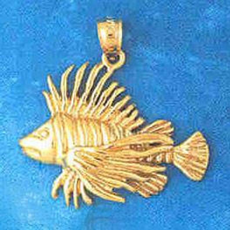 14kt gold Unique charm, gold fish charm, nautical charm,sea creature ...