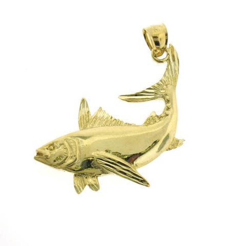 14kt gold Unique charm, fish charm, nautical charm,sea creature jewelry ...