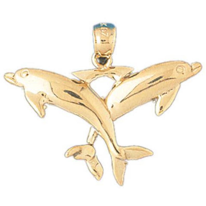 14kt gold Unique charm, dolphin charm, nautical charm,sea creature ...