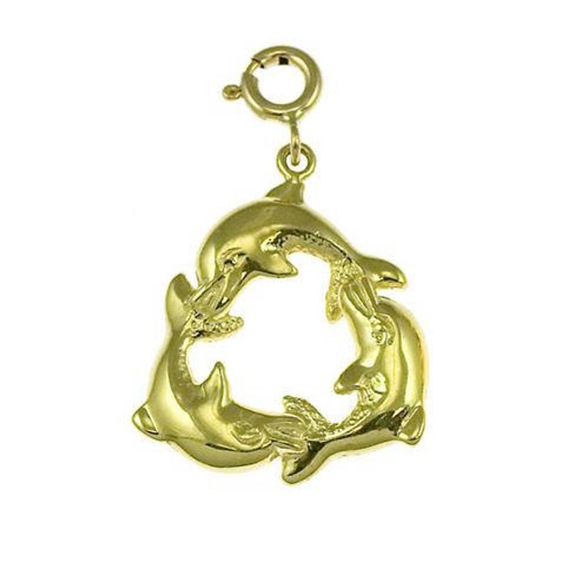 14kt gold Unique charm, dolphin charm, nautical charm,sea creature ...