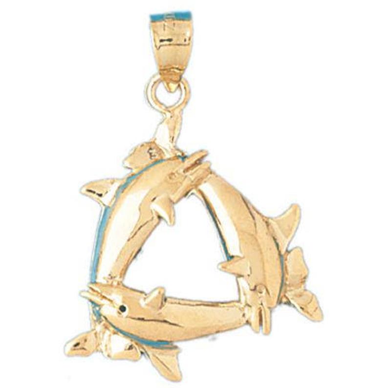 14kt gold Unique charm, dolphin charm, nautical charm,sea creature ...