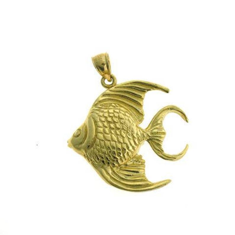 14kt gold Unique charm, golden fish charm, nautical charm,sea creature ...