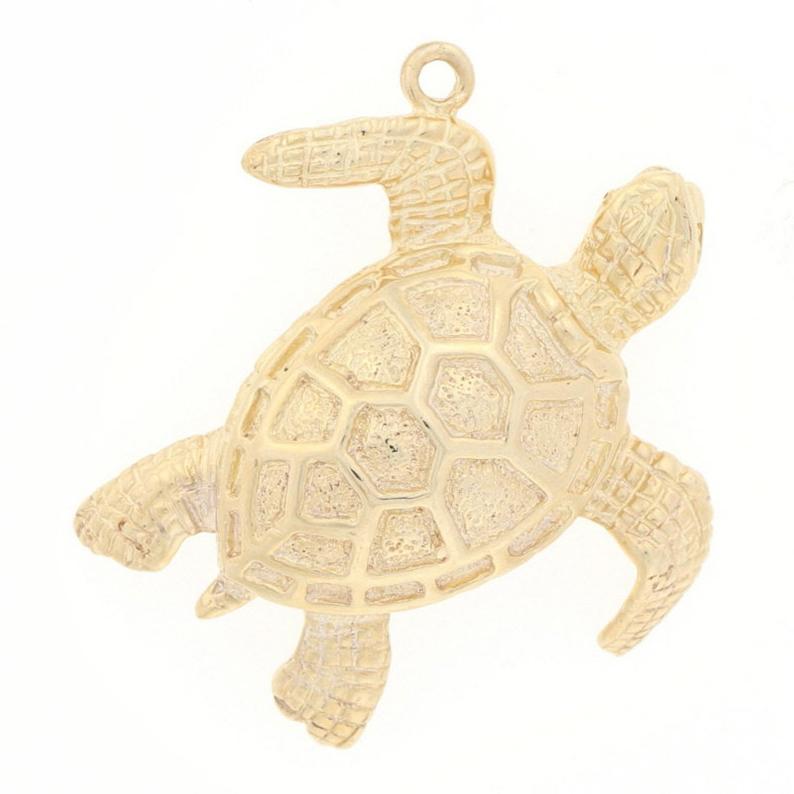 Turtle Pendant - 14k Yellow Gold Ocean Life Textured Finish Loggerhead ...
