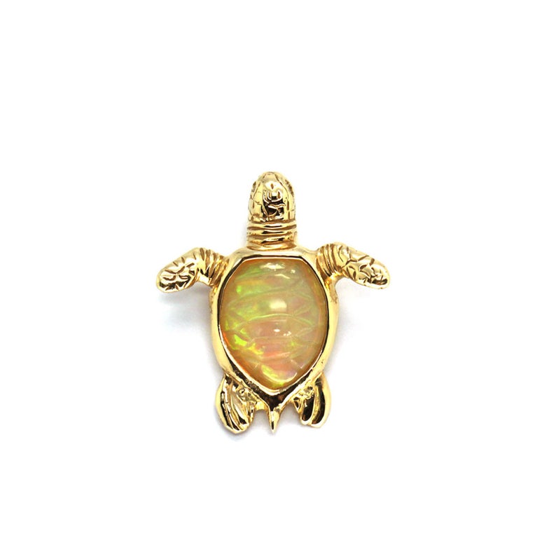 14kt Handmade Turtle Pendant With Opal Craved Turtle Shell | Schooner ...