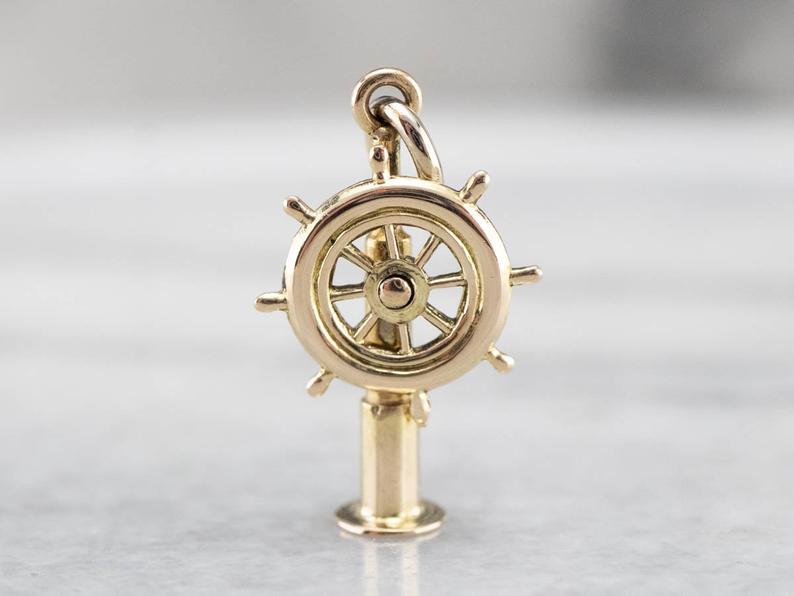 Moving Captain's Wheel Gold Charm, Ship's Wheel Charm, Boat Lover Gift ...
