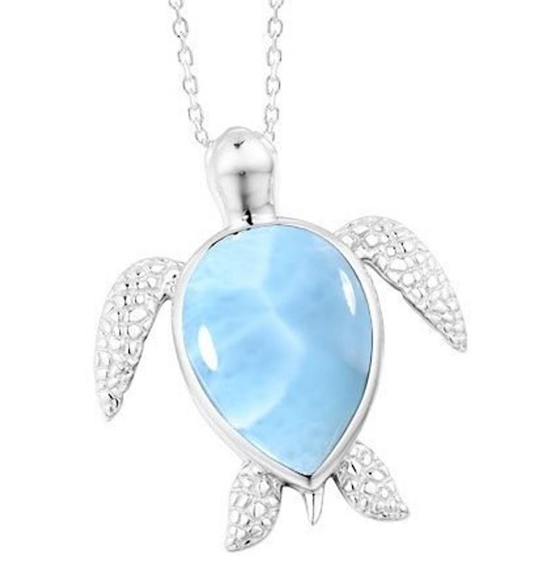 Drop Shaped Larimar Turtle Pendant Sterling Silver - Chain Included ...