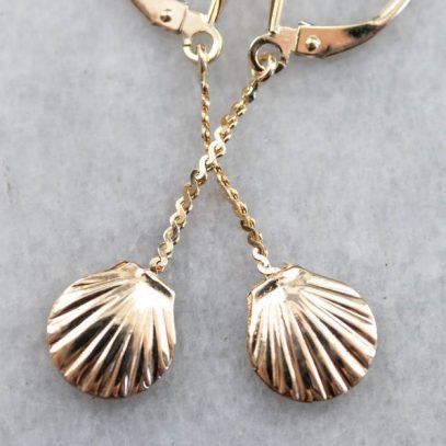 Nautical Shell Gold Dangle Earrings, Beach Lover Gift, Ocean Themed Jewelry, Seashell Earrings ...