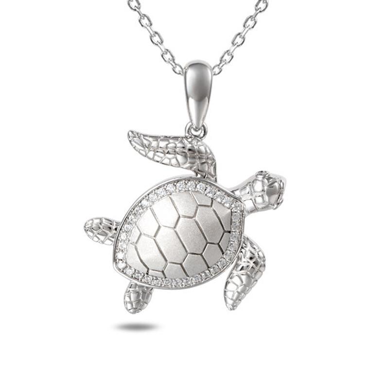 Large Swimming Turtle Charm Sterling Silver With Cubic Zirconia - Chain ...